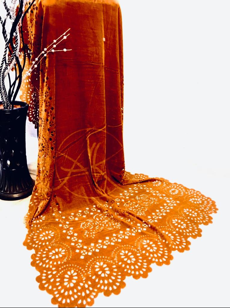 Laser Cut Velvet Shawl 2024 - Ornate Flower Bronze Orange